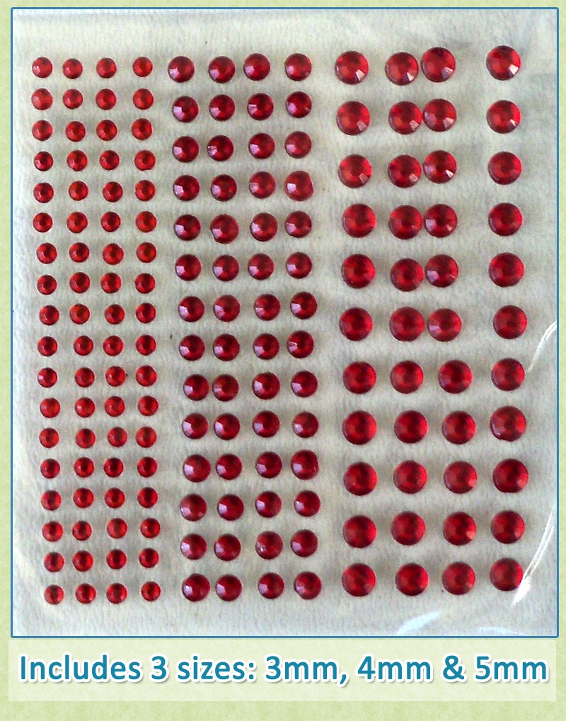 Sheet of 172 Red Acrylic Rhinestone Body Gems with 3 Sizes
